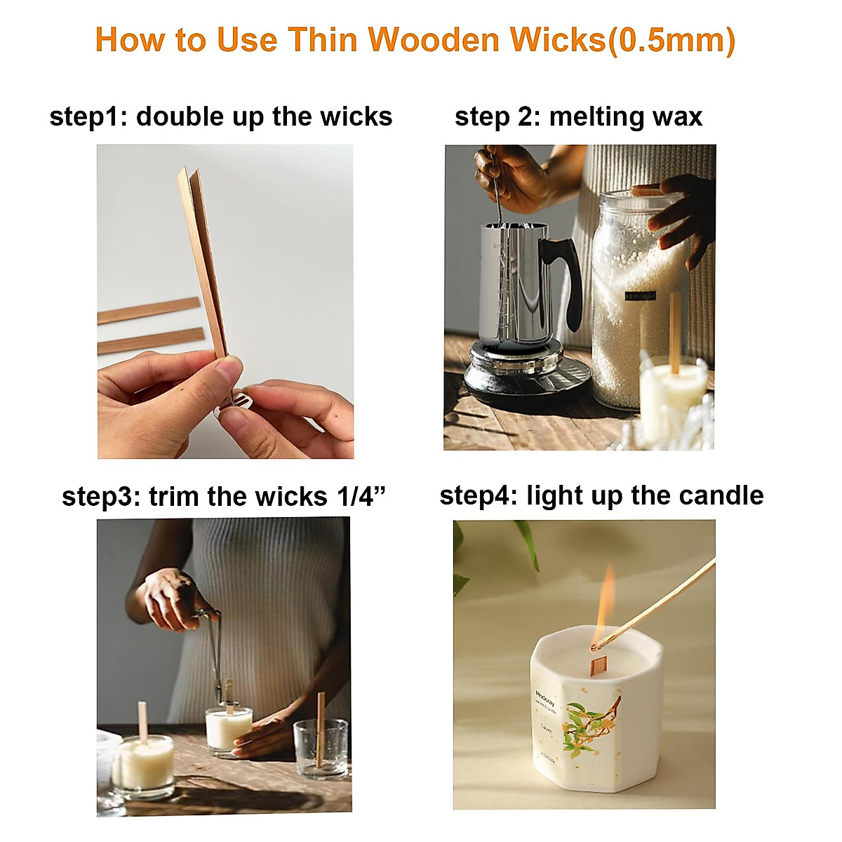 250 Pcs Wooden Candle Wicks Wicks Stickers 5.1 X 0.5 Inch Natural Candle Wood Wicks Stand Candle Cores for DIY Candle Making Craft Wooden Wicks for Candle Making Wood Wick