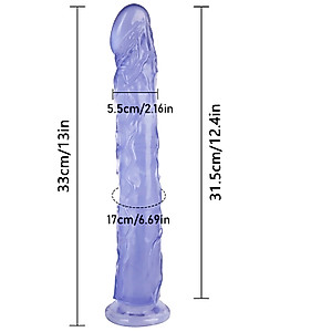 13 Inch Jelly Crystal Dildo, Realistic Huge Flexible Dildos with Powerful Suction Cup Base Large Soft Thick Anal Dildo Adult Sex Toy for Women - Blue