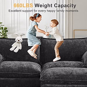 SENIFIS 77.6" Loveseat Sofa, Chenille Sectional Comfy Cloud Sofa Chouch with Movable Ottoman & Pillow, Modern 2-Seater Small Sofa Sleeper Deap Couches for Living Room (Black, Loveseat)