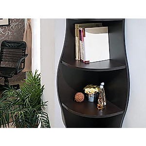 PayLessHere Contemporary Corner Shelf 5 Tier Corner Bookcase Wood Display Shelf for Home Office, Living Room, Bed Room,Walnut