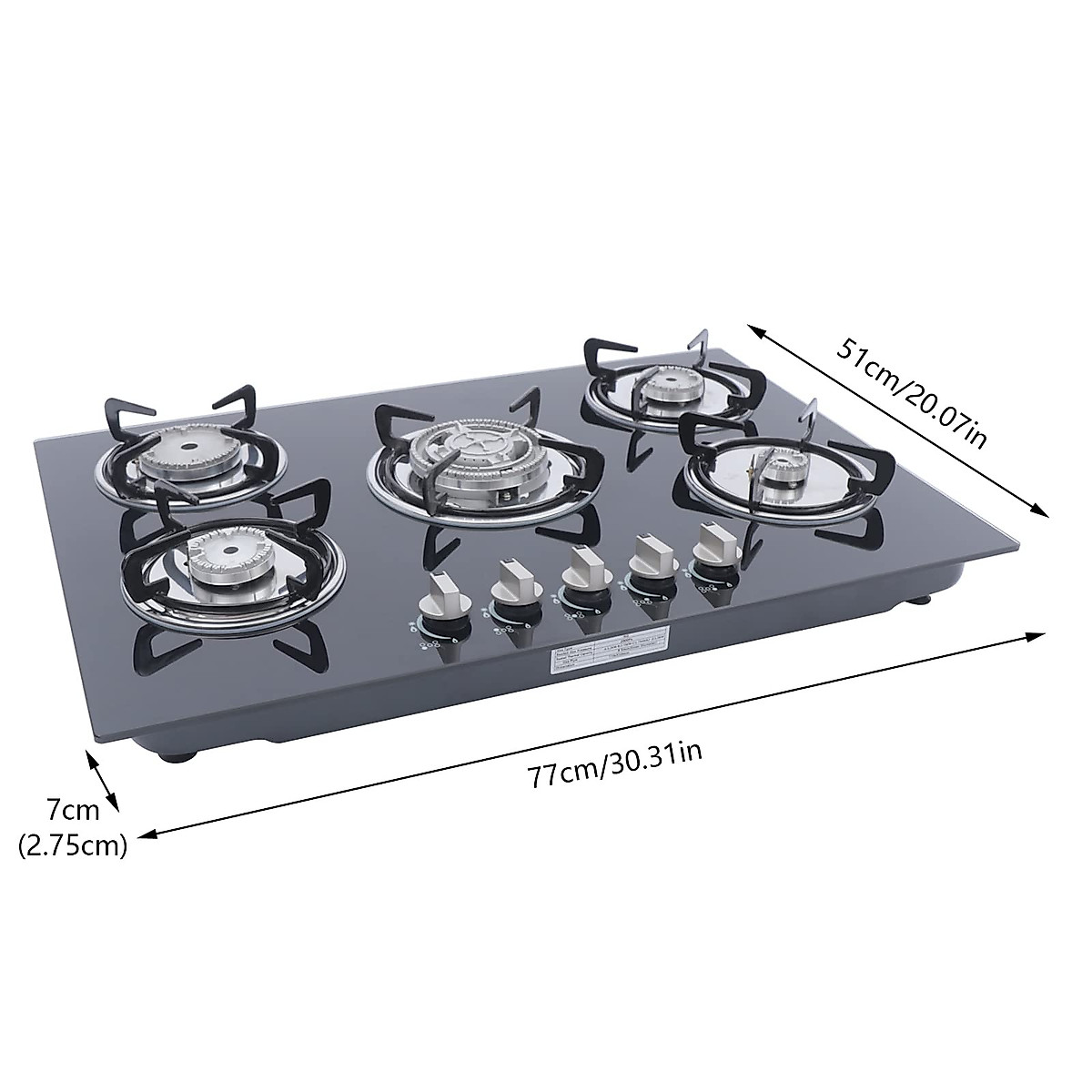 30 Inch Gas Cooktop 5 Burners Gas Stove Gas Hob Stovetop Tempered Glass Cooktop Cast Iron Grates Built-in Gas Stove Top LPG/NG Gas Cooktop Flameout Protection (5 Burners, 30'' x 20'')