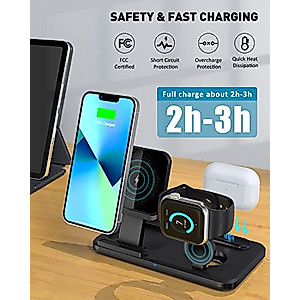 3 in 1 Charging Station for Apple Multiple Devices, Foldable Wireless Charger Portable Travel Charging Dock Charger Stand Compatible with iPhone Airpods Apple Watch with Adapter