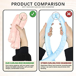 Gosuoa Women Heatless Curling Rod Rollers,No Heat Silk Curls Headband with Soft Foam, Curling Ribbon and Flexi Rods for Natural Long Medium Hair Diy Hair Styling Tools, Pink, 4 Piece Set