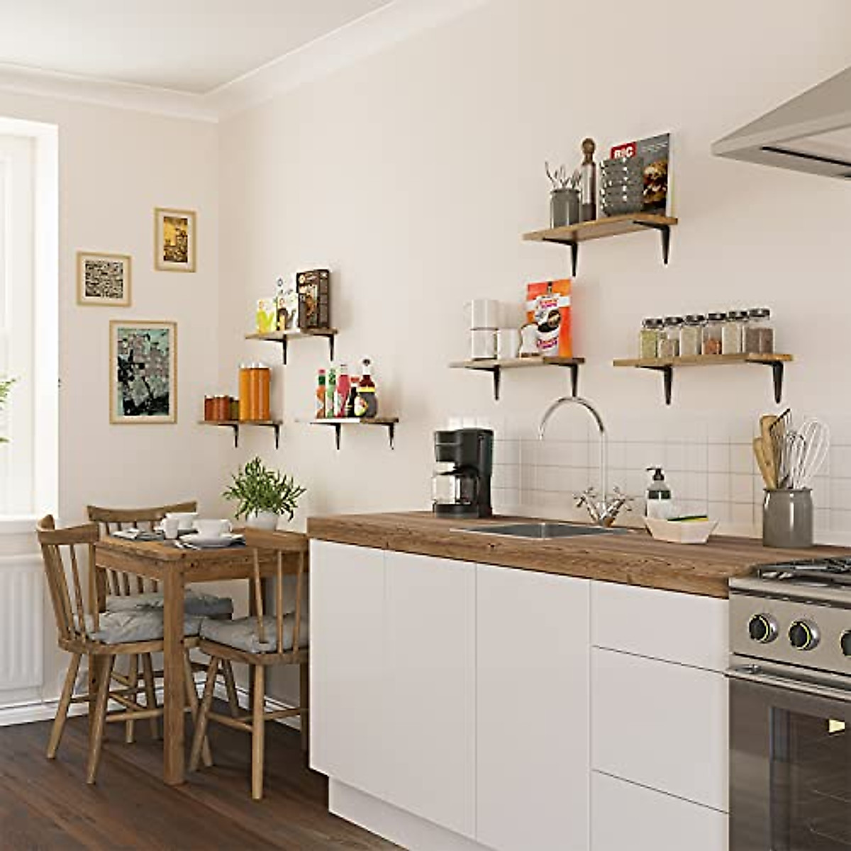 You Have Space Flota Floating Shelves, 17" Book Shelves & Storage Shelves for Living Room Decor, Bathroom, Kitchen, Kids Room Burnt Finish Set of 6