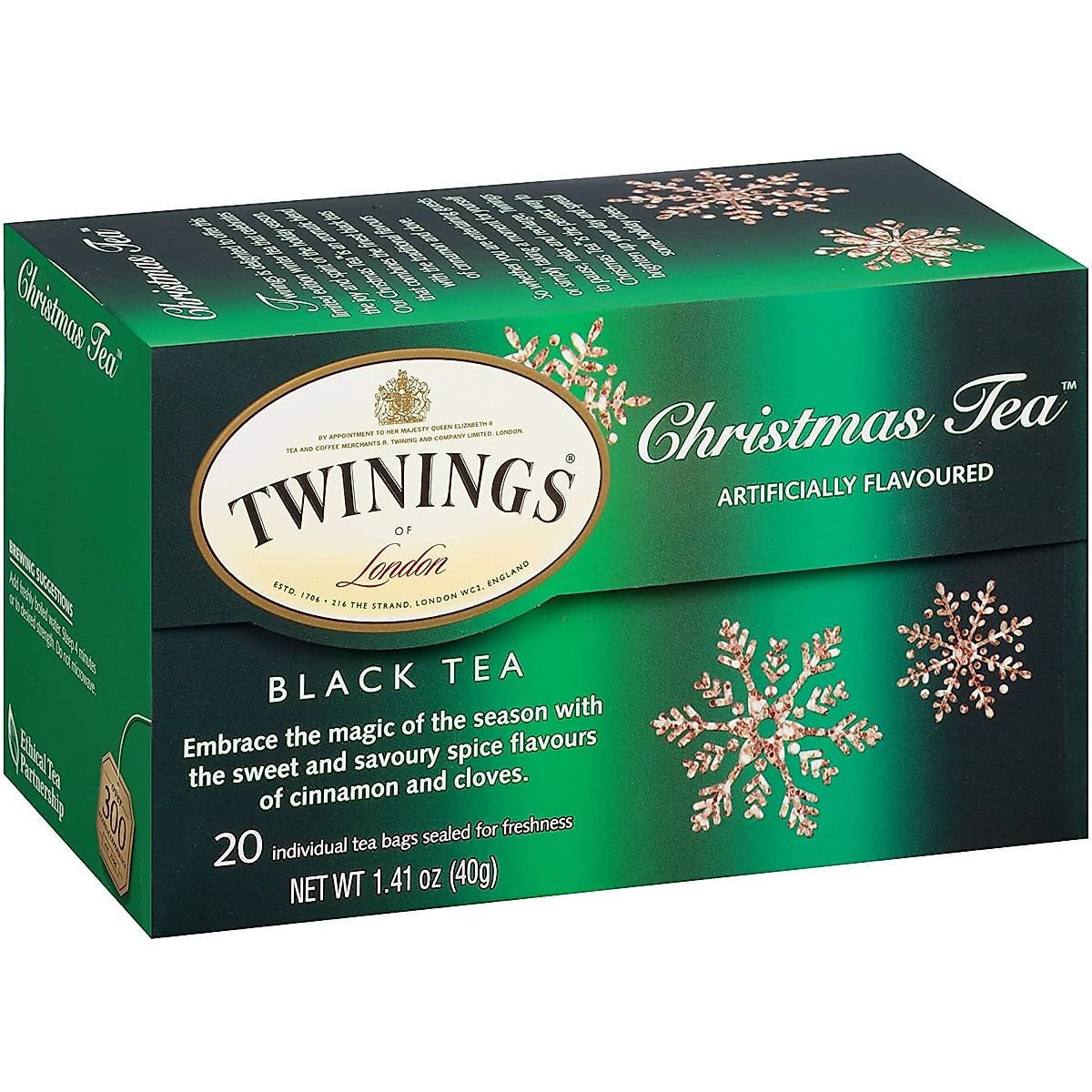 Twinings Christmas Tea and Winter Spice Tea Variety Pack - 1 Caffeinated Spiced Black Tea and 1 Caffeine-Free Spiced Camomile Herbal Tea, Bags Individually Wrapped, 20 Count (Pack of 2)