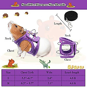 4 Pieces Small Pet Harness Cute Adjustable Vest and Leash Set for Guinea Pig, No Pulling Comfort Mesh Padded Vest for Small Pets, Ferrets, Chinchillas, Hamsters, Iguanas and Similar Small Animals (S)