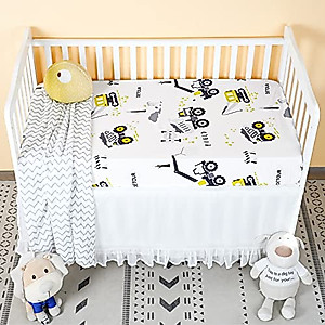 PHF 100% Cotton Crib Sheets Fitted 2 Pack, Soft Breathable Comfortable Baby Sheet Set for Boys Girls, Premium Crib Sheets Fits Standard Crib and Toddler Mattress 28in x 52in, Construction Cars