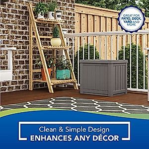 Suncast 22-Gallon Small Deck Box - Lightweight Resin Indoor/Outdoor Storage Container and Seat for Patio Cushions and Gardening Tools - Store Items on Patio, Garage, Yard - Stone Gray