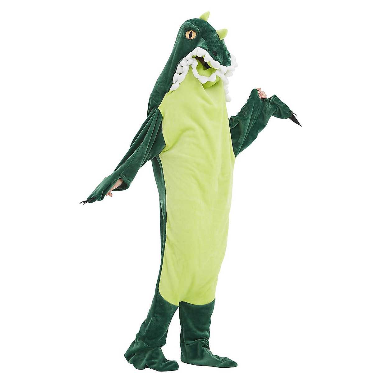 NAFLEAP Wearable Blanket Hoodie Women Dinosaur Onesie Adult Costume Sleep Bag Gifts for Girls, Dinosaur Green,XL