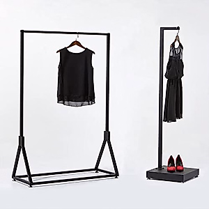 FURVOKIA Modern Simple Heavy Duty Metal Rolling Garment Rack with Wheel,Retail Display Clothing Rack, Single Rod Floor-Standing Hangers Clothes Shelves (Black Square Tube A, 47.2 L)