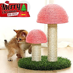 Cat Scratching Post, Mushroom Claw Scratching Post for Kitty, Natural Sisal Cat Scratchers Pole, 15x12 Inch Cat Interactive Toys (Pink)