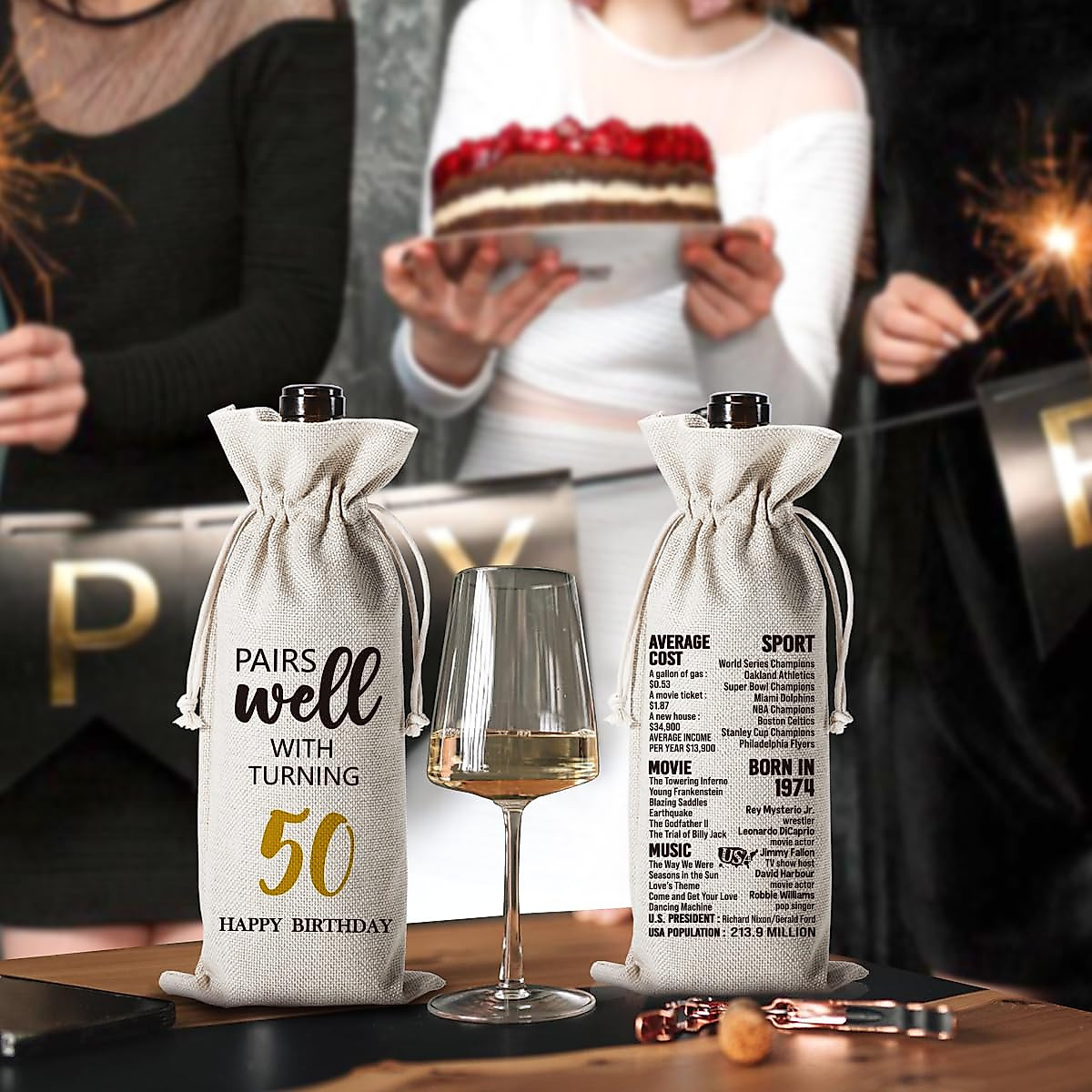 50th Birthday Gift Ideas for Women Men, 50 Years Old Birthday Party Decoration Wine Bag Gifts, Happy 50th Birthday Decor, Pairs Well with Turning 50, 1975 Wine Bag