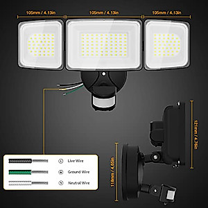 Onforu 100W LED Security Lights Motion Sensor Light Outdoor, 9000lm Super Bright Flood Light Motion Detector with 3 Head, IP65 Waterproof Exterior Floodlight, 6000K Wall Light for Entryway, Garage
