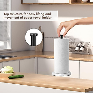 Aheucndg Paper Towel Holder Stand, Black Paper Towel Holder Countertop, with Non-Slip Heavy Marble Base Kitchen, Standing Paper Towel Roll Holder for Kitchen Bathroom (1pack)