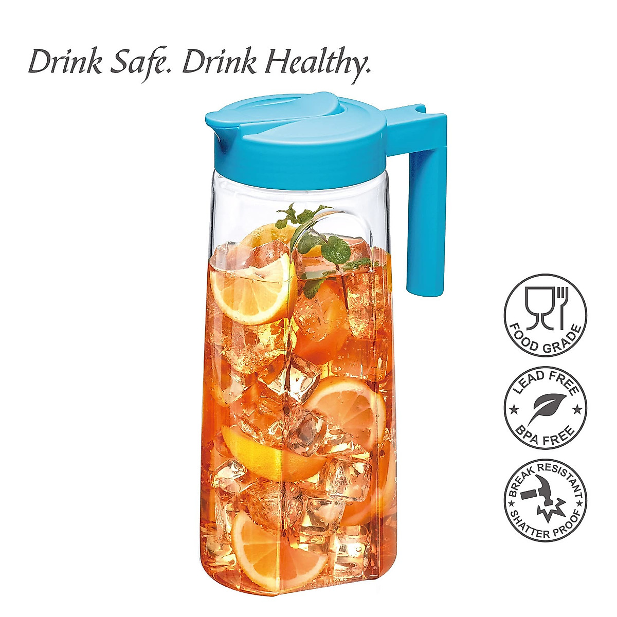 Amazing Abby - Slim - Tritan Pitcher (64 oz), Unbreakable Plastic Water Pitcher with Lid, BPA-Free, Heat-Resistant, Dishwasher-Safe, Great for Both Iced and Hot Drinks, Indoors and Outdoors, Blue