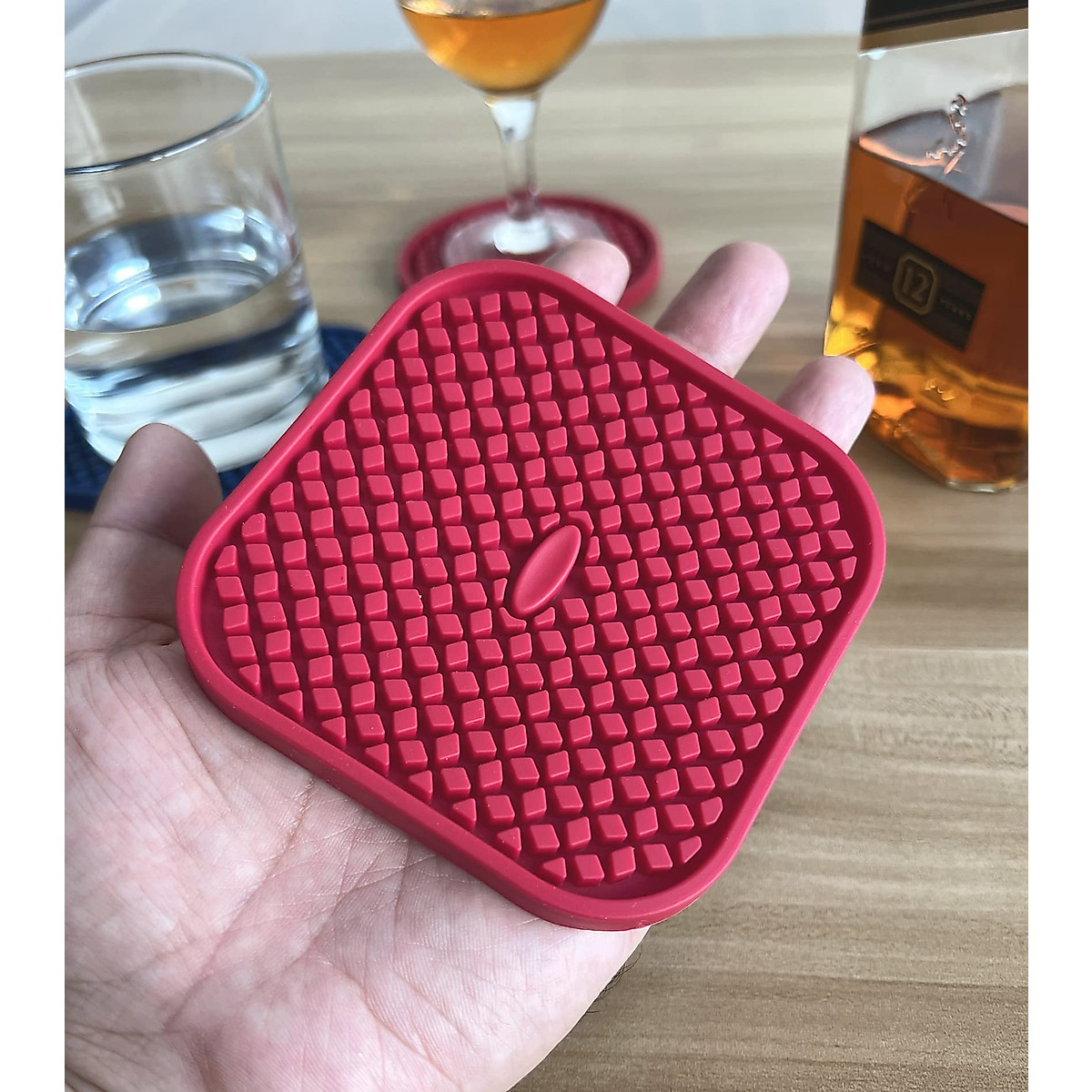 Silicone Coasters 6-Piece Absorbent Beverage Coasters with Standing Coasters Non-Slip, Non-Stick Tray Outdoor Coasters for Patio Table NEWMCURY(Red)+1
