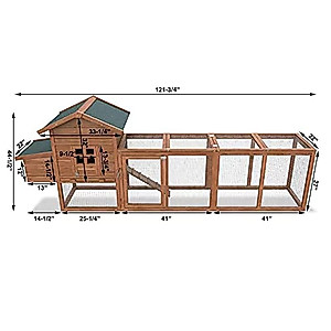 ECOLINEAR 120'' Chicken Coop w/Run Cage Outdoor Hen House for 2-6 Chickens Hutch Poultry Pet Wooden Coop Nest Box Garden Backyard