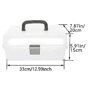 Auniwaig Portable Handled Organizer Box Plastic Sewing Box 33cm Multipurpose Art Tool Container Case Transparent Storage Box with Removable Tray for Art Craft Cosmetic (33x20x15cm)1Pcs