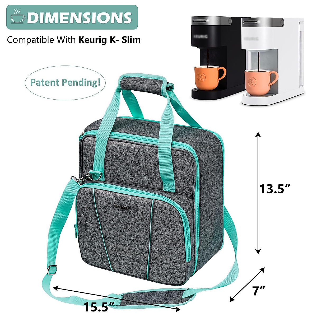 BAGSPRITE Coffee Maker Travel Bag For Keurig K-Slim, Keurig Coffee Maker, Single Serve Coffee Brewer Carrying Case, Portable Keurig Travel Coffee Maker Bag (Full Open Design Patent Pending)