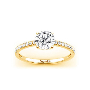 Aihpos 10K or 14K or 18K Gold Custom Name 1.2 ct Round Brilliant Moissanite Personalized Engagement Ring Wedding Ring for Women