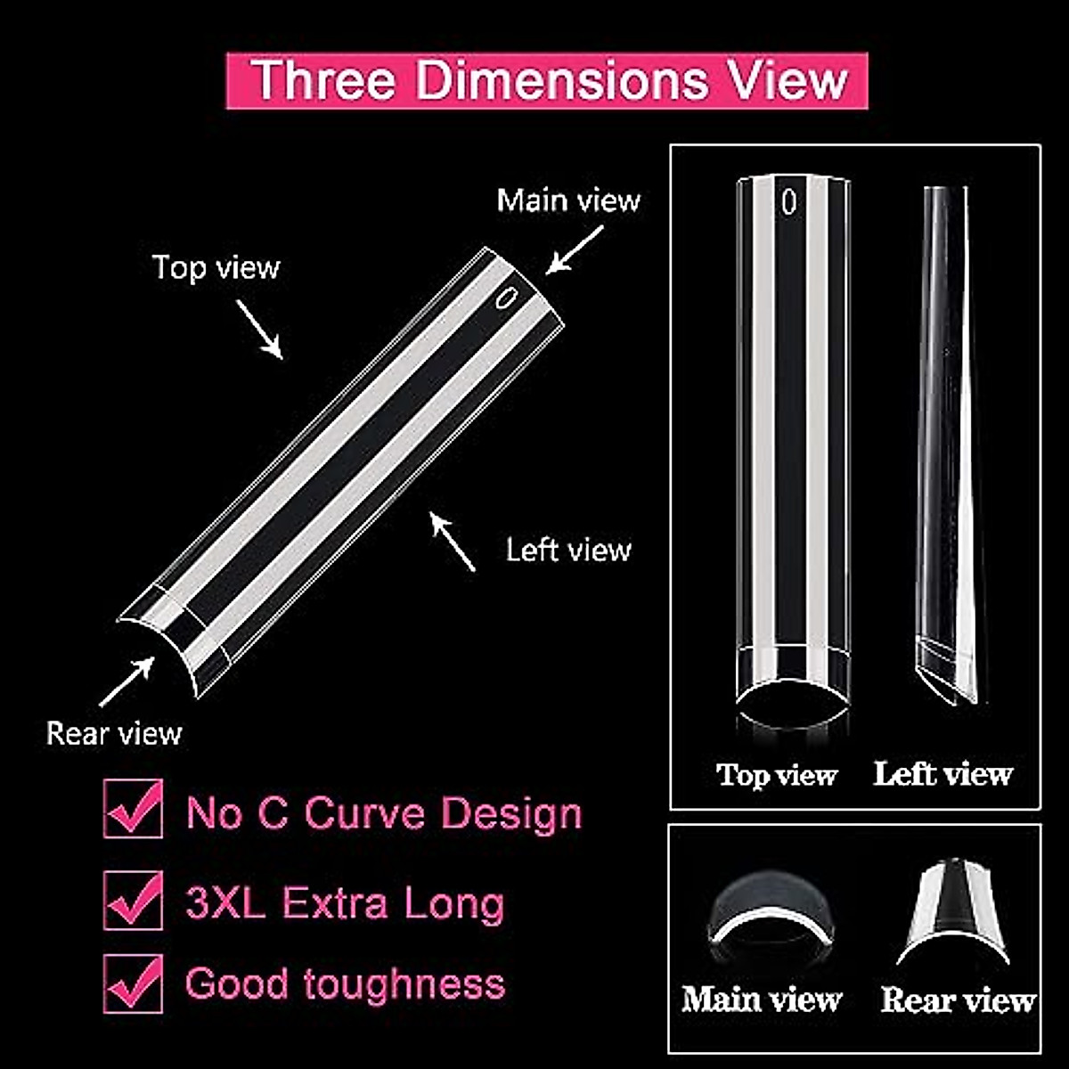 504Pcs No C Curve 3XL Extra Long Square Nail Tips for Acrylic Nails Professional, SWETIDY Clear Straight Flattened Half Cover False Nails Tips with Case for Nail Salons and Home DIY, 12 Sizes