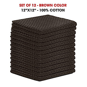 TALVANIA Dishcloths for Kitchen Cotton Terry Dish Cloths 12 Pack Soft and Absorbent Cleaning Dish Rag 12” X 12” Small Dish Towels (Brown)