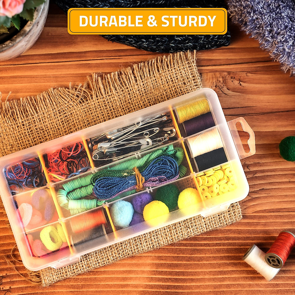 CANOPUS 15-Grid Clear Plastic Compartment Box with Adjustable Dividers, Small Parts Storage and Organizer Case for Craft, Jewelry, Beads, Tiny Tools and Parts, (2 Set), 7.8 x 4.0 x 1.2 inch, Clear