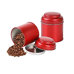 Fvstar 6pcs Loose Leaf Tea Canister with Airtight Double Lids,8 OZ Round Tin Can Box,Mini Kitchen Canisters Containers for Tea,Coffee,Sugar,Loose Leaf,Candy,Herbs and Spices Storage (Red)