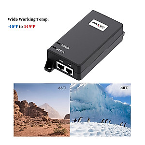 PROCET Gigabit PoE Injector 30W Wide Working Temperature -40°F to 149°F, IEEE802.3af/at/PoE+ 10/100/1000Mbps PoE Power Injector for IP Camera, Wireless AP, PoE IoT