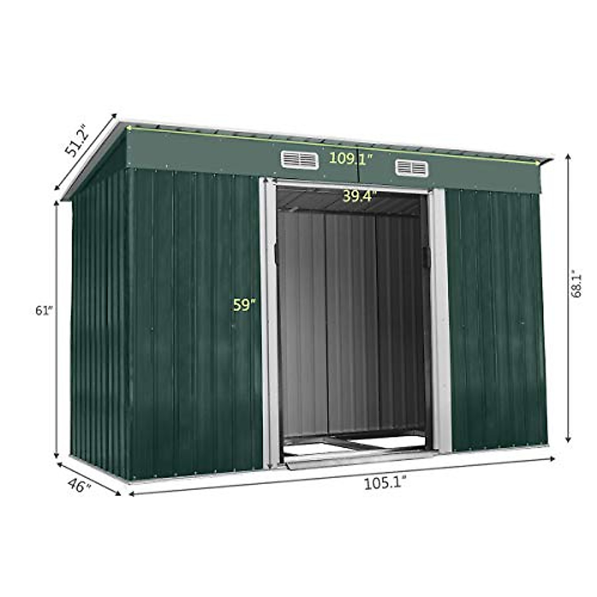 JAXPETY 4.2' x 9.1' Outdoor Storage Shed Garden Utility Tool Storage House Backyard Lawn with Sliding Door, Green