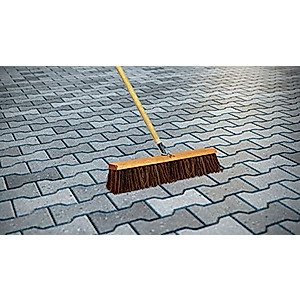 Unvert Push Broom Indoor and Outdoor Floor Sweep Use, 24 Inch, Heavy Duty Hardwood Block, Palmyra Bristles Scrub Brush, Two Threaded Handle Holes, Cleaning Broom for Patio Garage, Deck, Or Home Use