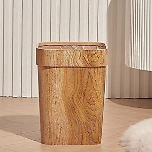 Zerodeko Small Trash Can, 3.17 Gallon Plastic Waste Bin with Wooden Pattern Rectangular Garbage Can Decorative Storage Container Waste Basket for Bathroom, Bedroom, Kitchen, Home, Office (12L)