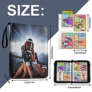 Football Card Binder with Sleeves, Football Card Holder, Sports Cards Storage Organizer for Collector, with Waterproof Surface and Strap (Hold Up to 400 Cards)