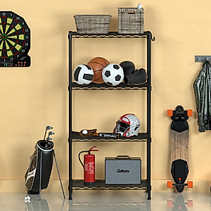 WORKPRO Storage Shelves, 4 Tier Metal Shelving Unit, Garage Wire Rack, Standing Adjustable Shelves with Hooks for Pantry Closet Kitchen Basement 24" W x 14" D x 48" H, 600 lbs Total Capacity