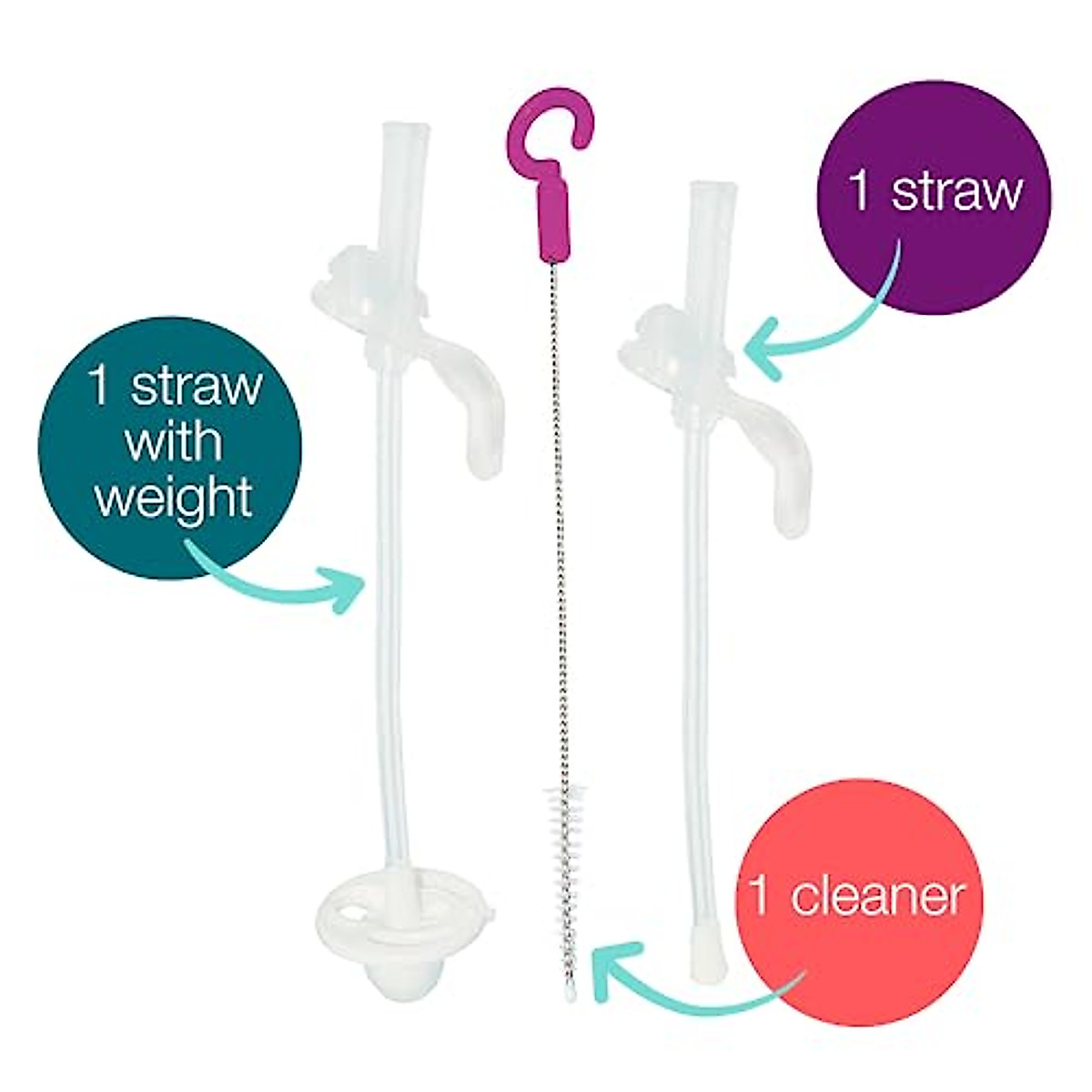b.box Sippy Cup Replacement Straw Pack | Includes 1 Replacement Straw, 1 Replacement Straw with Weight, 1 Cleaning Brush | Fits b.box Sippy Cups