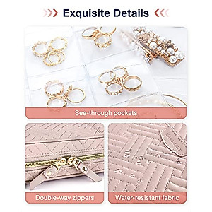 BAGSMART Jewelry Travel Organizer Case Transparent Jewelry Storage Book Ring Binder Jewelry Bags Clear Booklet Zipper Pouch Bag for Necklaces, Earrings, Rings, Bracelets, Pink