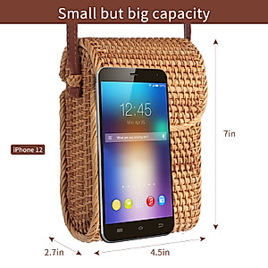 RIANGIE Straw Beach Bag Boho Gift for Women Hippy Rattan Purse Crossbody Woven Phone Bag with Shoulder Strap