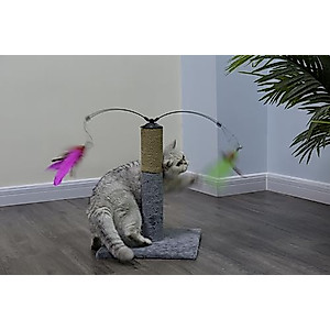 Go Pet Club Everyday Value 19in Scratching Post with Sisal Rope and Interactive Hanging Toy Feather, Gray