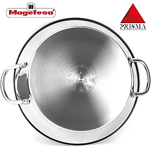 MAGEFESA Prisma – 13.4 inches Paella pan, made of 18/10 stainless steel, triple layer non-stick, for all types of kitchens, INDUCTION, dishwasher and oven safe up to 392ºF
