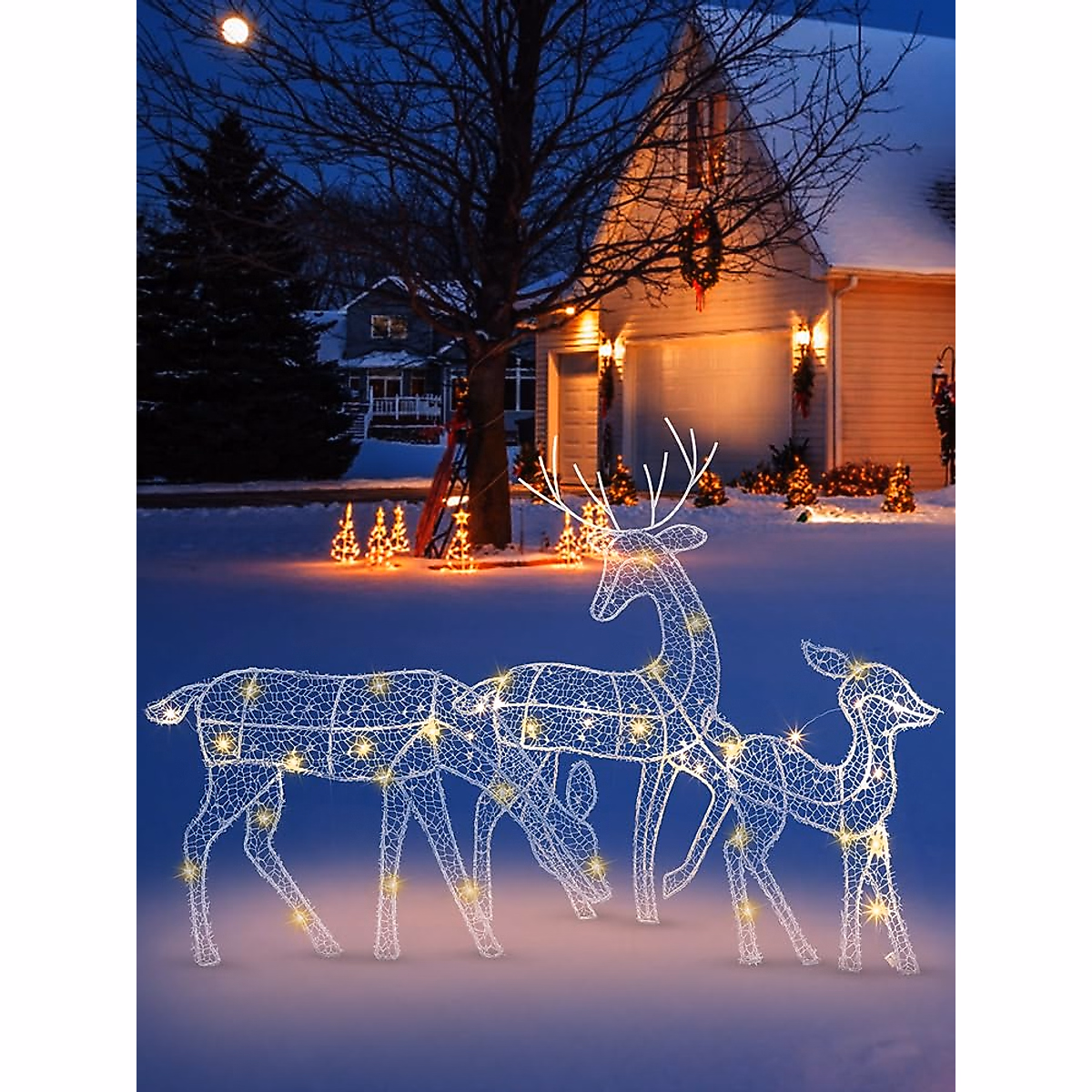 3pcs Christmas Reindeers Lighted Christmas Deer Family Set Light up Reindeer Yard Decorations Christmas Deer Family Set Christmas and Holiday Decoration for Yard