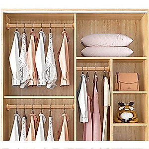 1pcs Wooden Oval Wardrobe Closet Rod for Hanging Clothes Premium Closet Pole Wardrobe Cross- bar Clothes Hanging Rods Polished Natural Beech Wardrobe Closet Rod with End Supports for Closet Storage