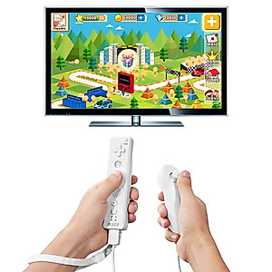 Suily Built-in Motion Plus Remote + Nunchunk Controller 2 in 1 Set Compatible for Wii (2* Black Set)