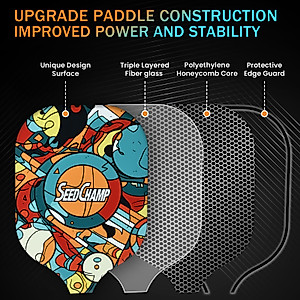 Pickleball Paddle Set Fiberglass Surface Pickleball Rackets Kit of 2 Paddles with 16MM Thick Honeycomb Core for Beginners & Pros