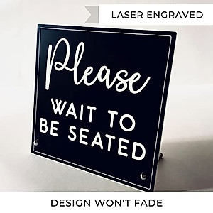 Please Wait To Be Seated Business Freestanding Counter Top Sign | Custom Coffee Shop Restaurant Bakery Ice Cream Stand | Cafe Decor Display Hostess Stand