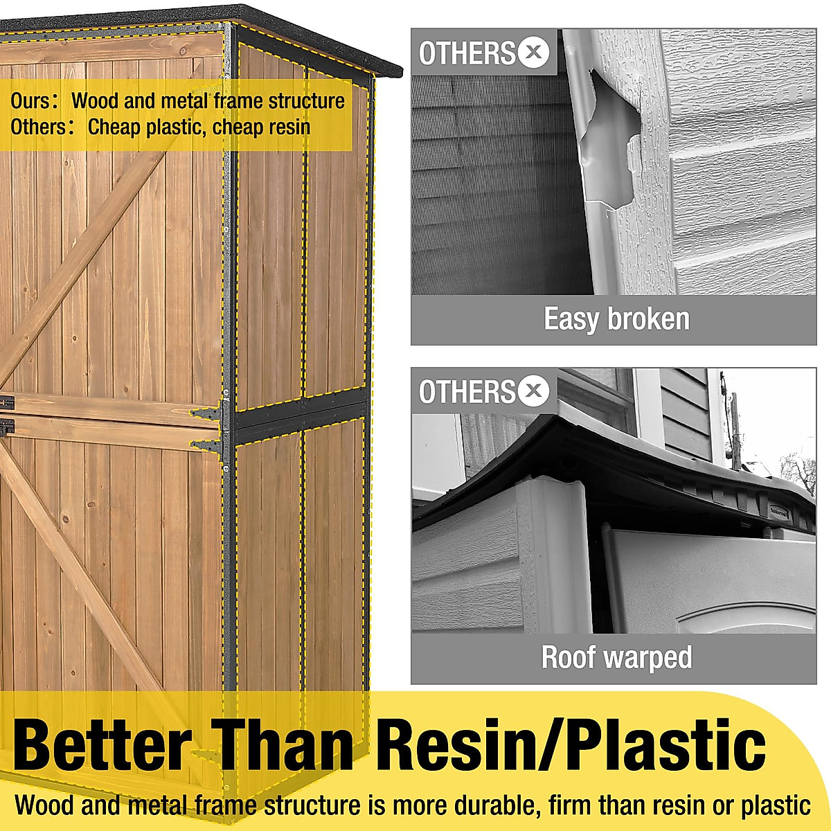 Aivituvin Outdoor Storage Shed Upgraded with Strong Metal Frame Garden Tool Shed Storage House Cabinet with Adjustable Shelfs and Wooden Floor 4.6 x 2.42FT (Brown)