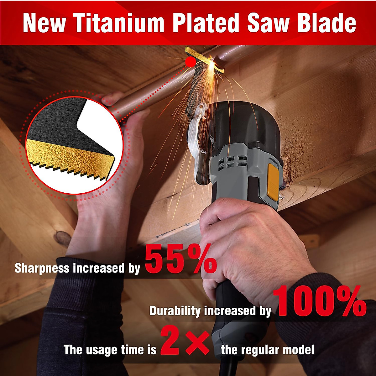 24PCS Bi-Metal Titanium Oscillating Tool Blades – Multi-Tool Blades Cutting Nails, Staple, Copper Pipe, Drywall, Sheetrock, Wood, Siding – Universal Fit DeWalt, Milwaukee, Fein, Metabo, Rigid (M42 Ti)
