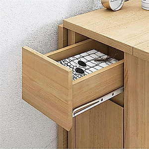 Dining Table Set, Solid Wood Drop Leaf Table, Extendable Moveable Folding Table with Wheels and 4 Chair, Saving Space, Round Edge Design, for Kitchen Dining Room
