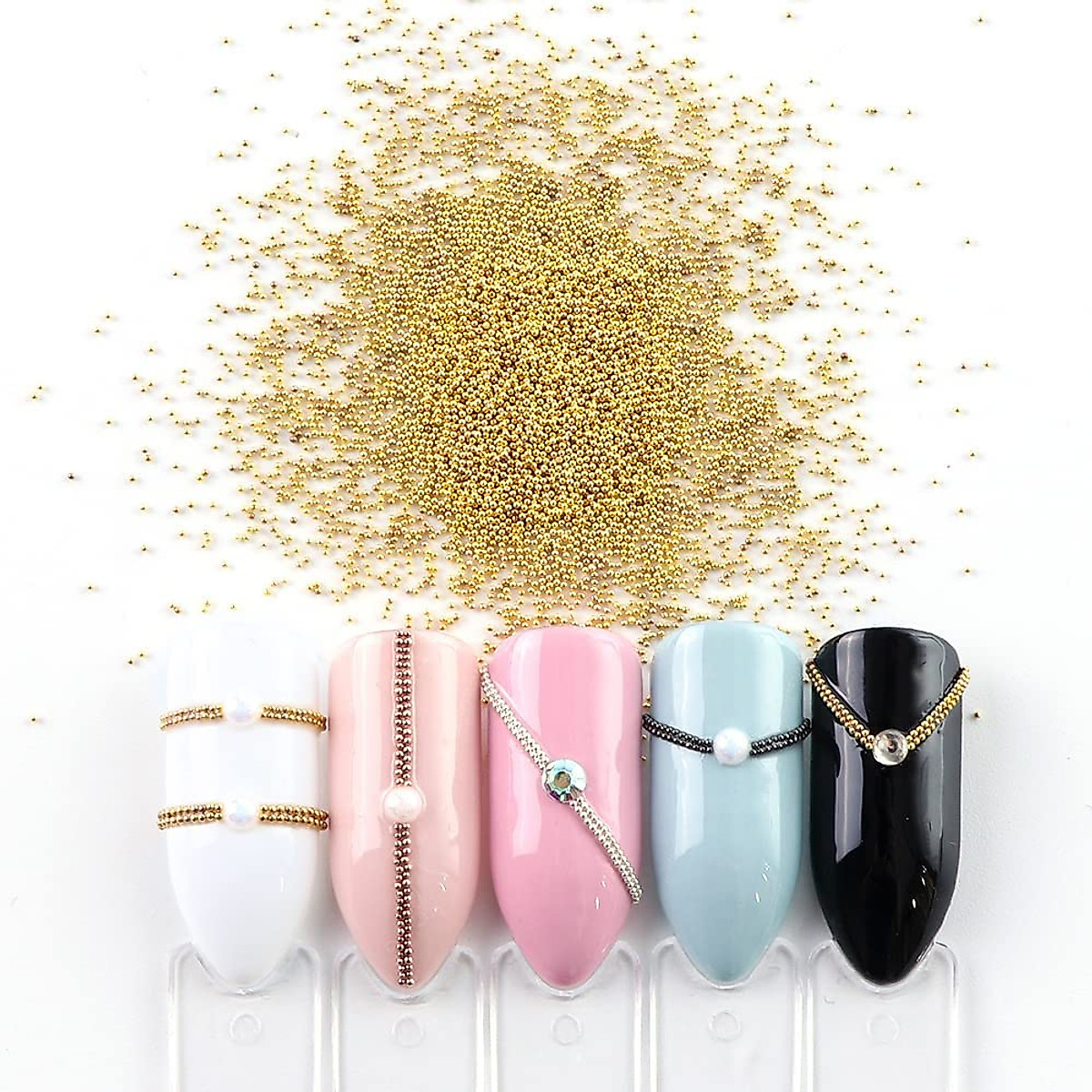 3D Micro Nail Caviar Beads Mixed Color Nail Art Supplies Set 4 Boxes 0.4mm Small Nail Studs Charms for Nails Beauty Nail Art Accessories