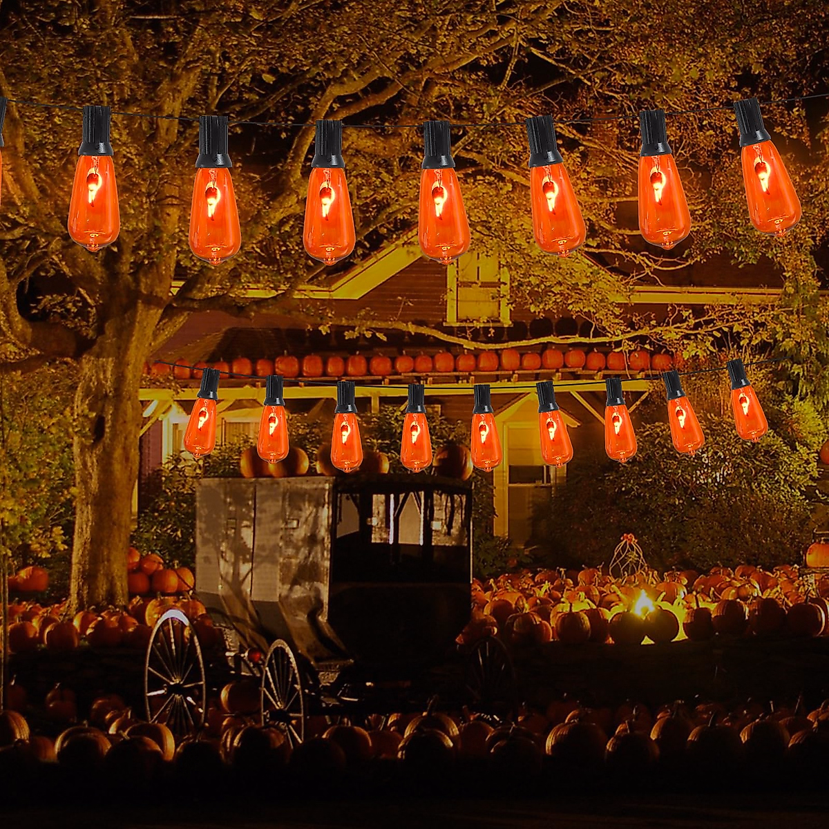 Flicker Flame Light Bulbs, Halloween ST40 Orange Flickering Replacement Bulbs with a Flickering Orange Glow for Halloween Outdoor Patio Backyard String Lights, 1 Watt, 120 Volt 10 Pack