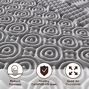 UniPon 4 Inch Egg Crate Memory Foam Mattress Topper, Charcoal Infused Medium Firm Mattress Topper, 7 Zones Foam Bed Topper, CertiPUR-US Certified (Full)